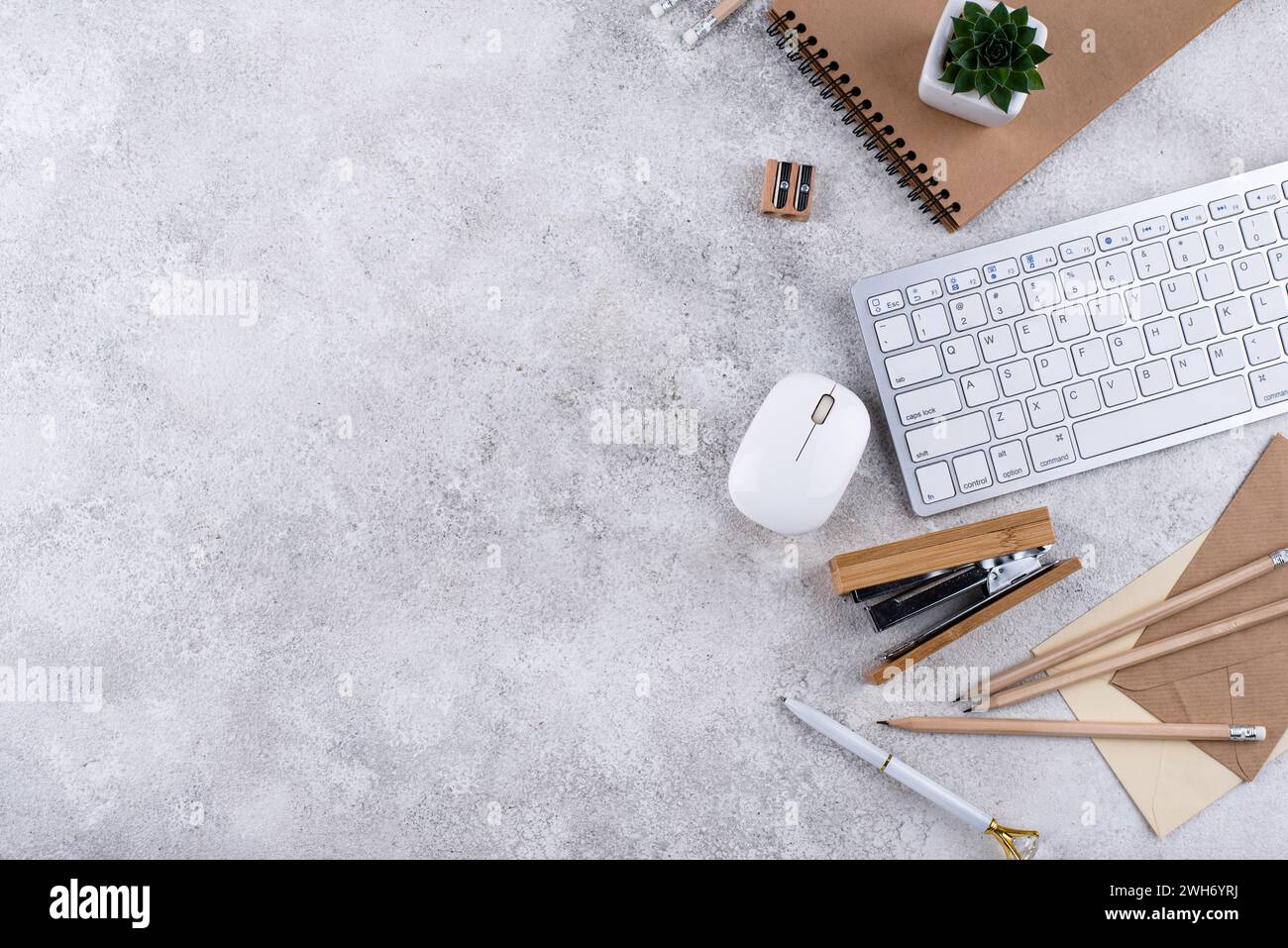Top view work desk office workspace Stock Photo - Alamy