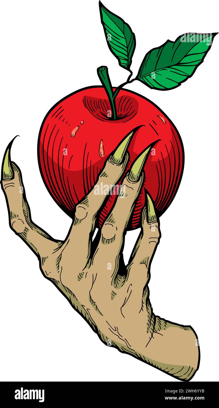 witch's hand with long nails holds a poisonous apple Stock Vector Image ...