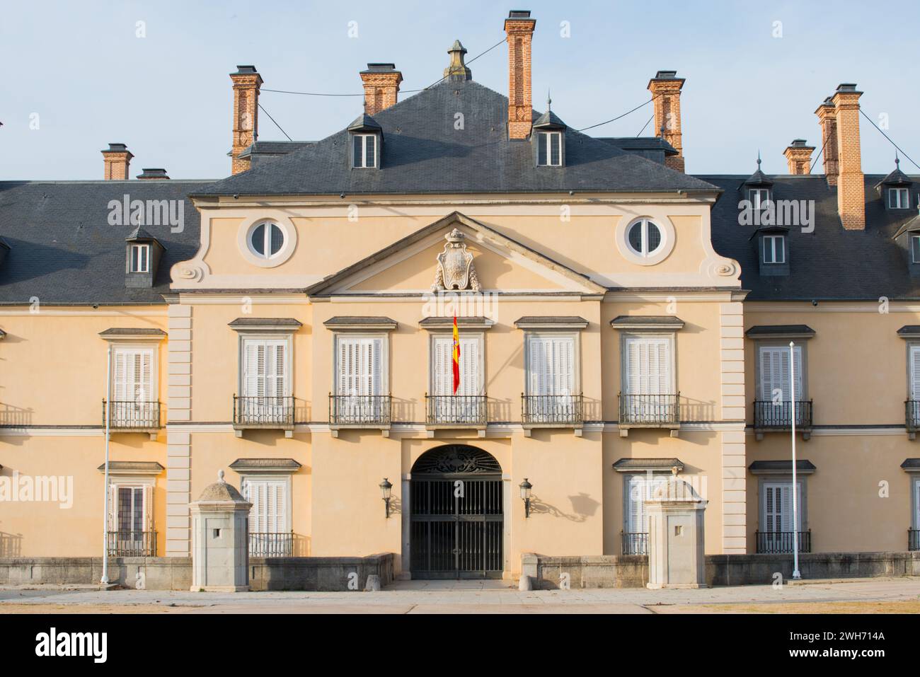 Madrid, Spain; 11272022: Main entrance to Royal Palace El Pardo ...