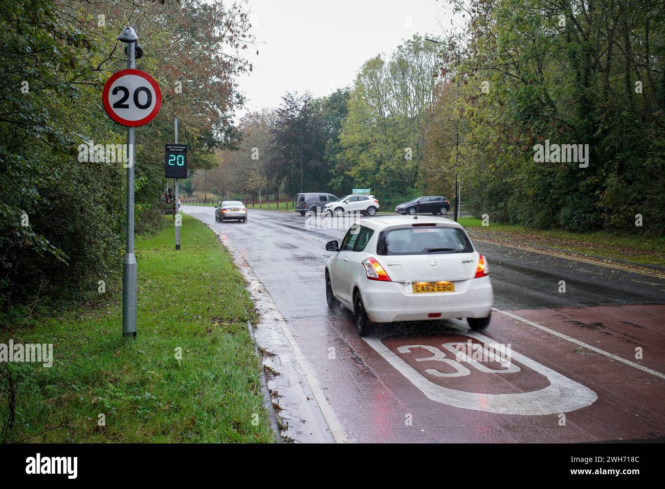 Speed signs on the edge of Usk in south Wales UK. The road sign states ...