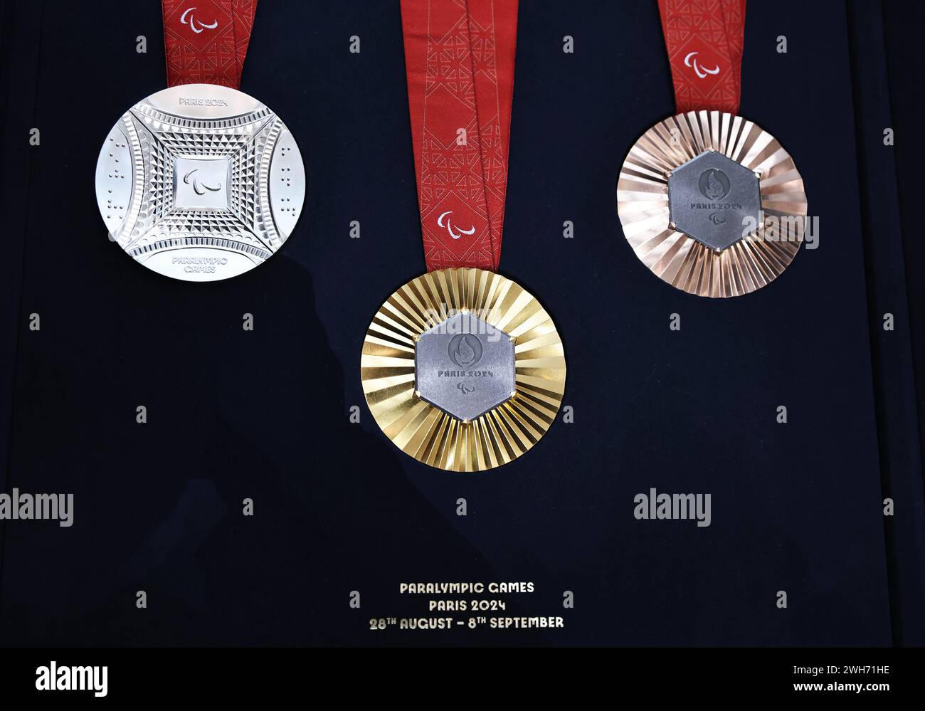 Saint Denis. 8th Feb, 2024. Paris 2024 Paralympic medals are seen ...