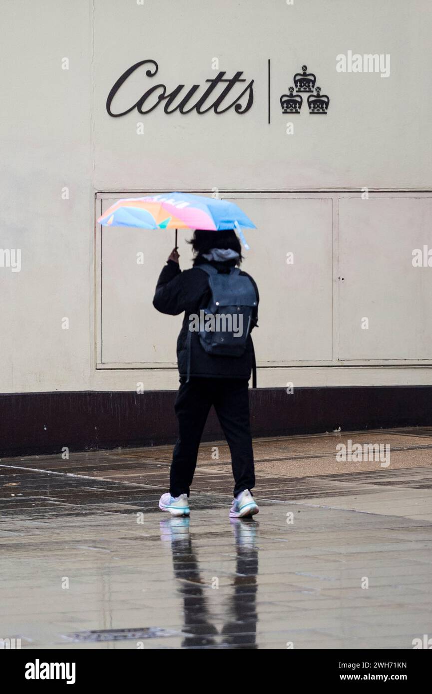 London, UK. 8 February 2024. A person passes the exterior of Coutts ...