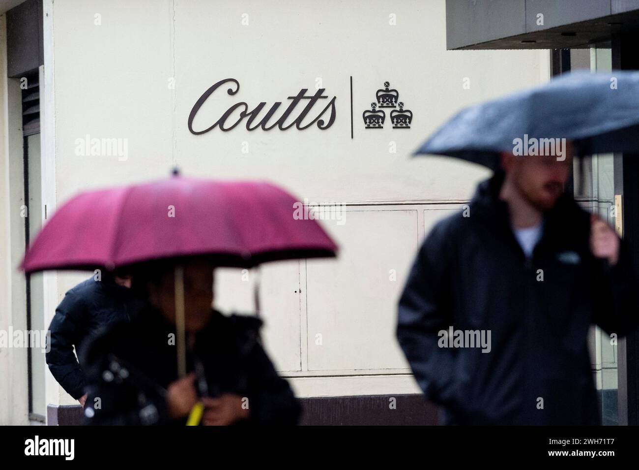 London, UK. 8 February 2024. People pass the exterior of Coutts & Co on ...