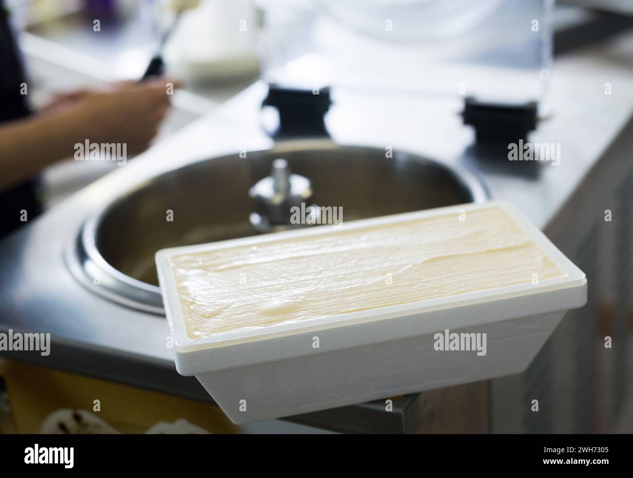 Thermal insulation tray with ice cream preparation process at factory ...