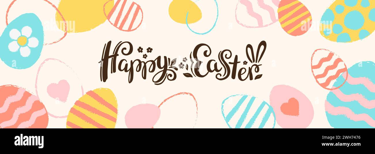 Vector hand drawn silhouette of Easter eggs and Happy easter lettering ...