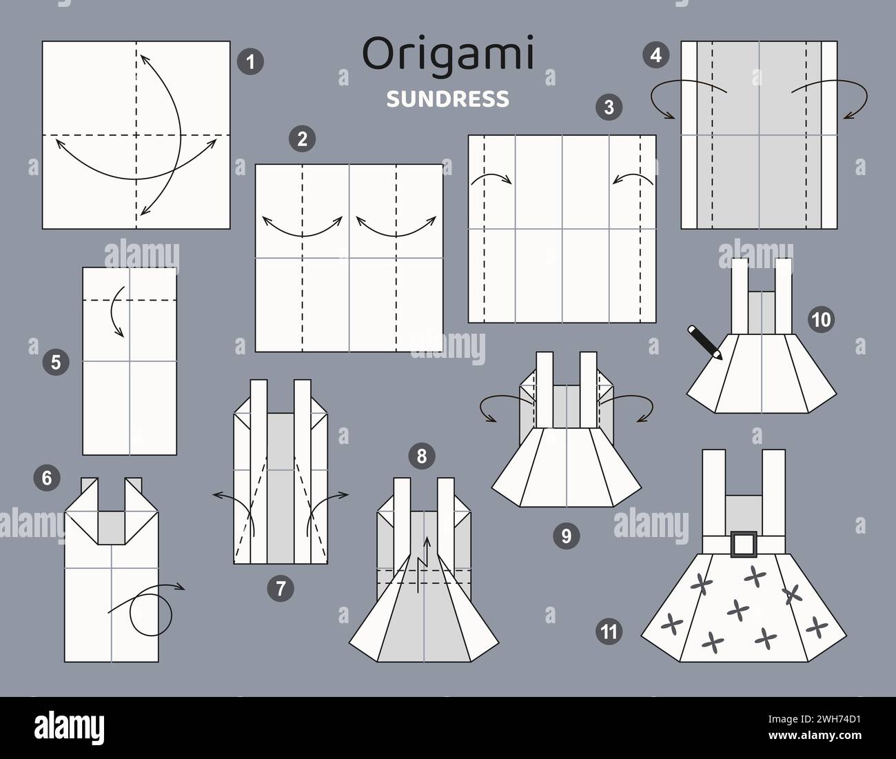 Origami tutorial for kids. Origami cute dress Stock Vector Image & Art - Alamy