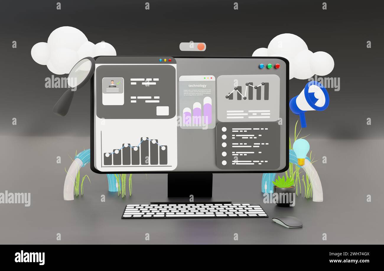 3d computer, data analysis, dashboard, and ai investment world map or ...