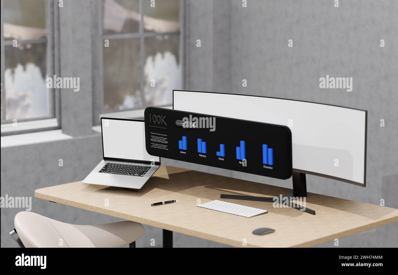 3d computer, data analysis, dashboard, and ai investment world map or ...