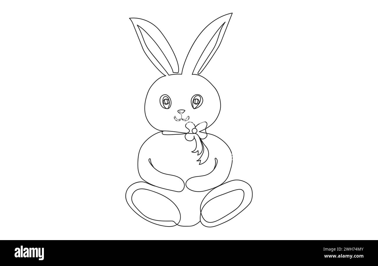 Continuous one line drawing of Rabbit. Simple line art of Easter Bunny ...