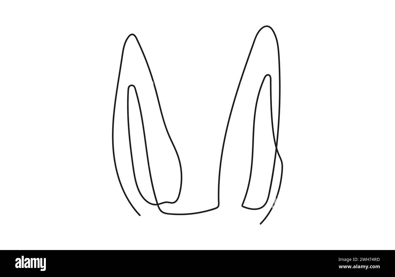 Continuous one line drawing of rabbit ears. Simple line art of funny ...