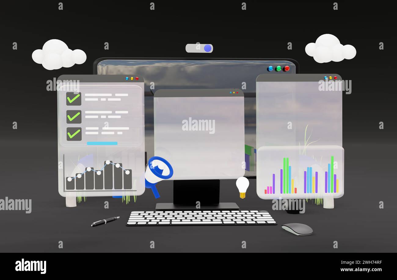 3d computer, data analysis, dashboard, and ai investment world map or ...