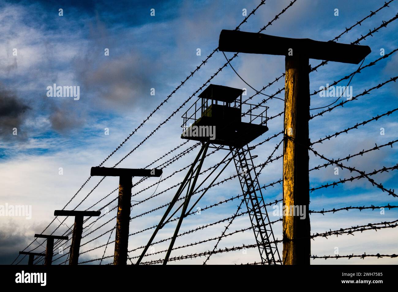 An original example of the impassable state border with barbed wire ...