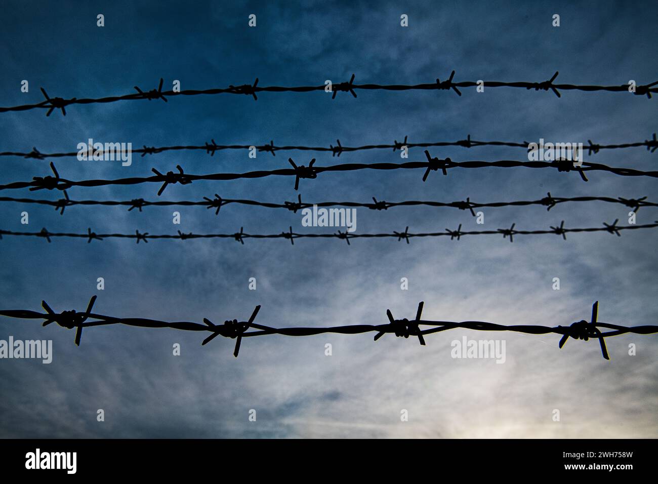 An original example of the impassable state border with barbed wire ...