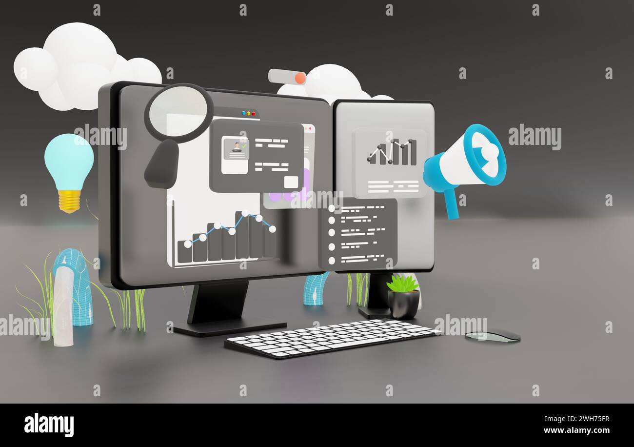 3d computer, data analysis, dashboard, and ai investment world map or ...