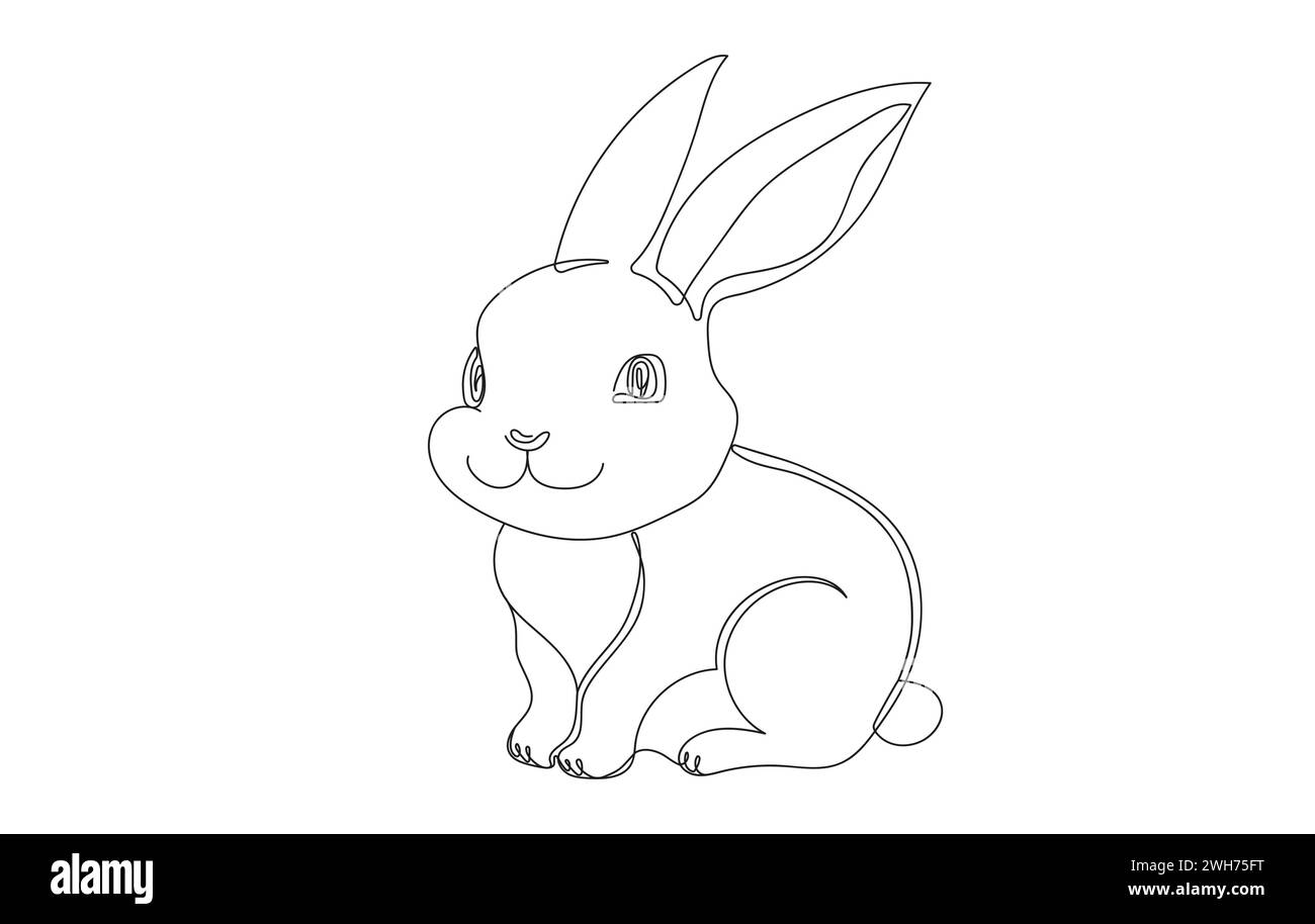 Continuous one line drawing of Rabbit. Simple line art of Easter Bunny ...