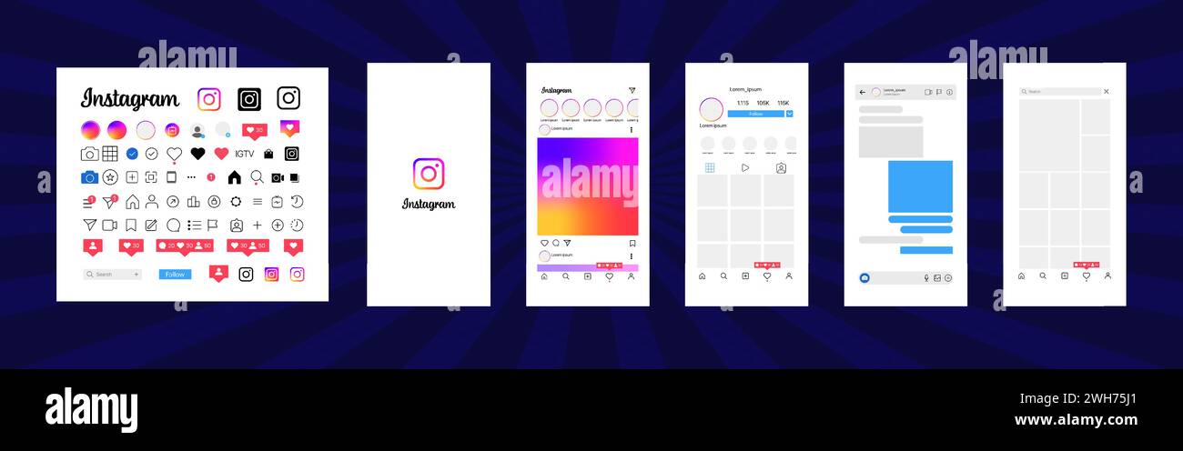 Instagram design. Set instagram screen social media and social network ...