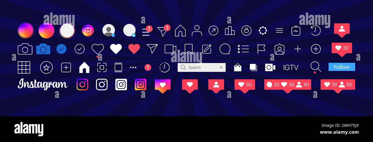 Instagram button icon. Set instagram screen social media and social ...