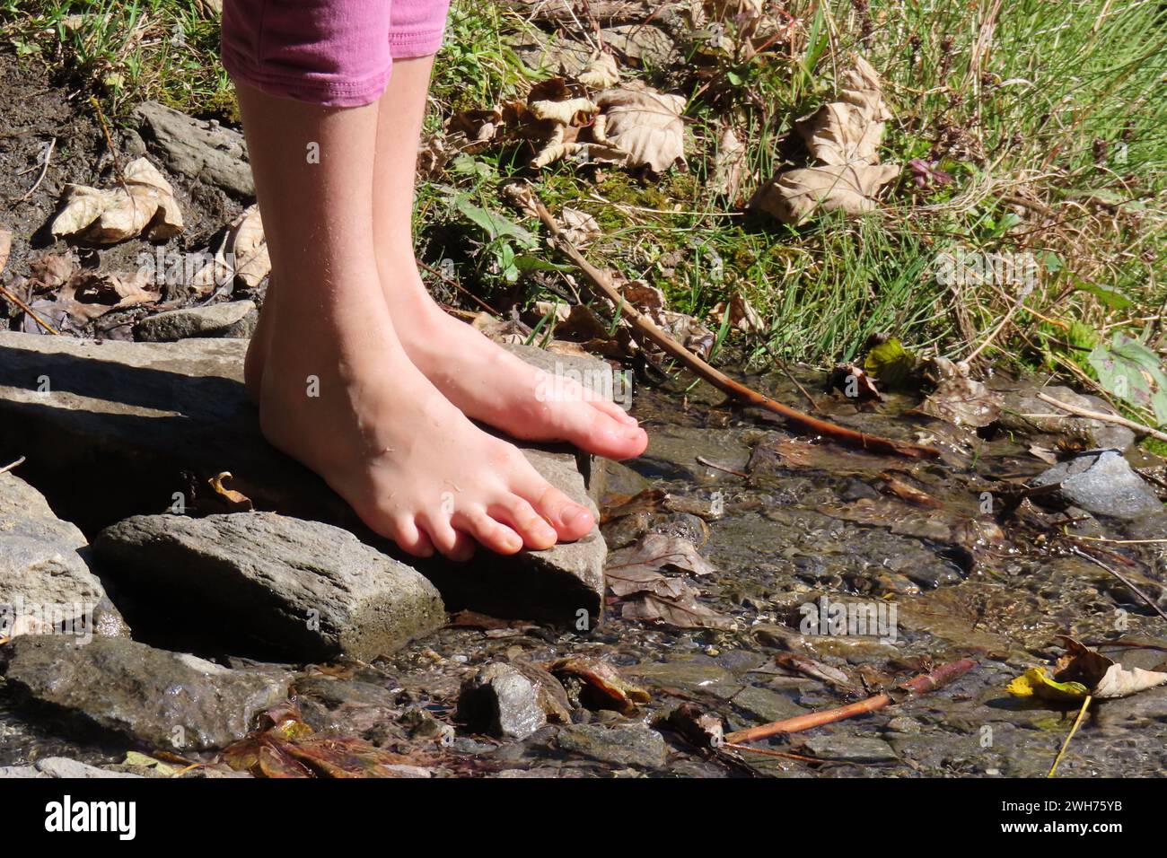 Children's feet barefoot by the stream Stock Photo - Alamy
