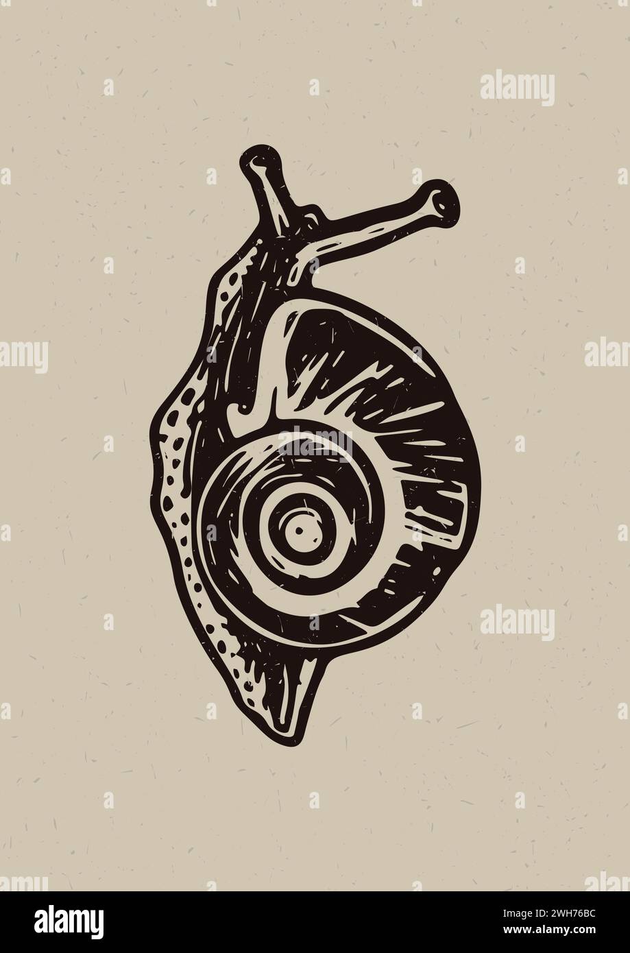 Handmade linocut snail vector motif clipart in folkart scandi style ...