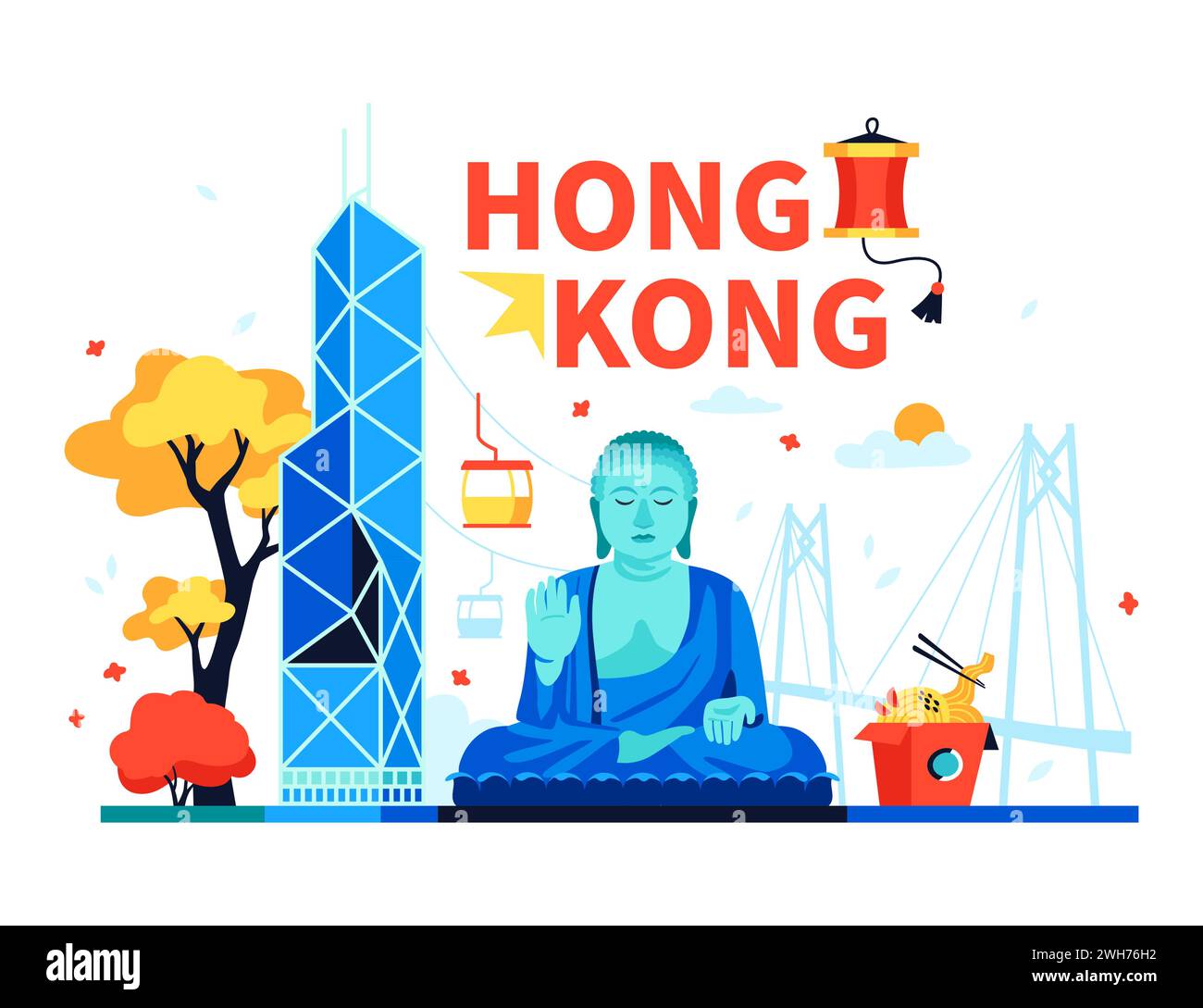 Landmarks of Hong Kong - modern colored vector illustration Stock ...
