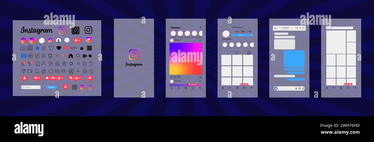 Instagram design. Set instagram screen social media and social network ...