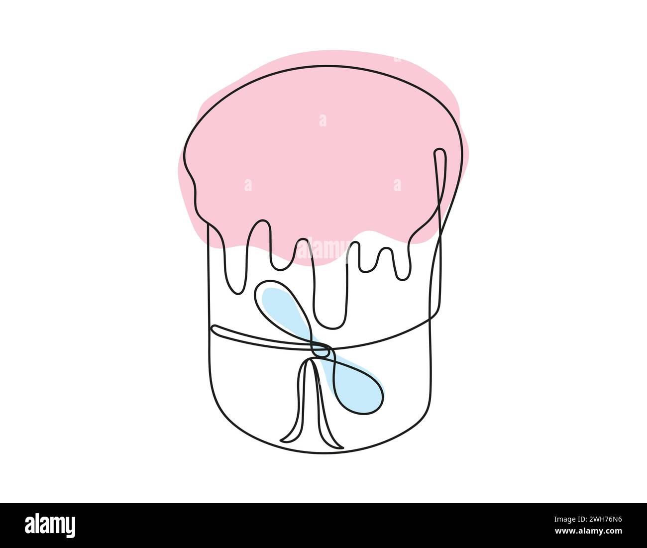 Continuous line drawing of Easter Kulich cake with colored icing. Traditional Ukrainian Easter ...
