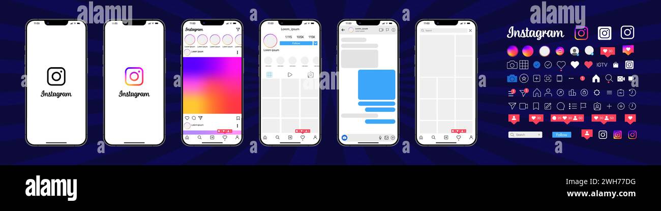 Instagram design. Set instagram screen social media and social network ...