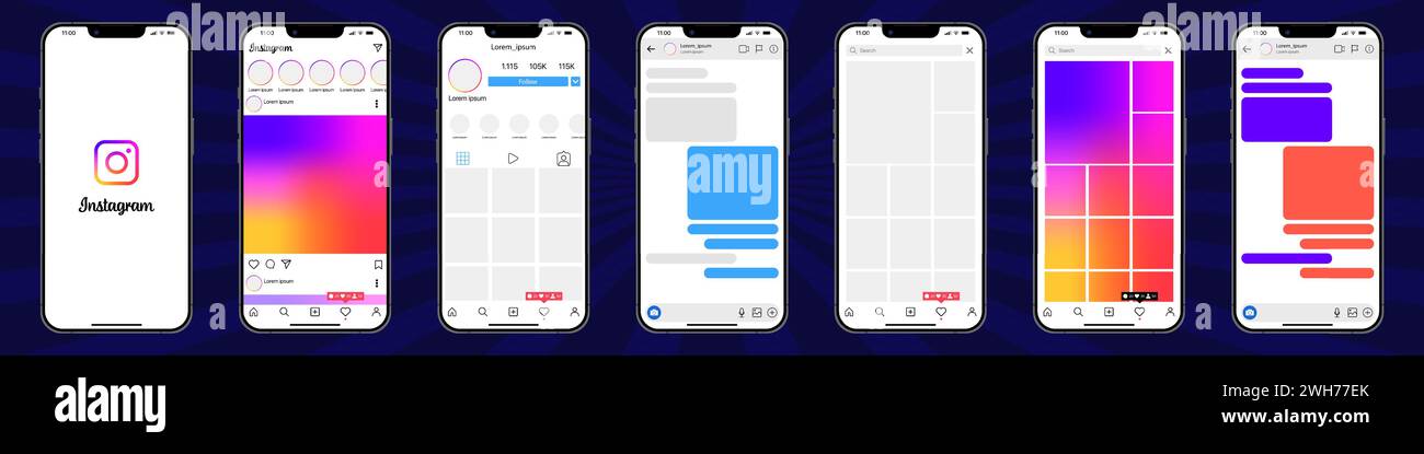 Instagram design. Set instagram screen social media and social network ...