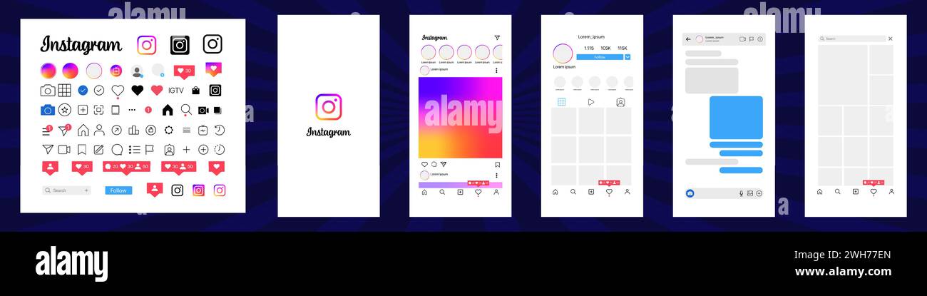 Instagram design. Set instagram screen social media and social network ...