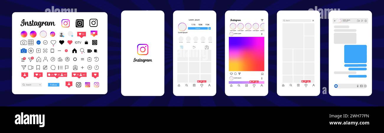Instagram design. Set instagram screen social media and social network ...