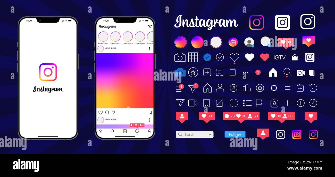 Instagram template app screens on Apple Iphone vector set. Realistic ...