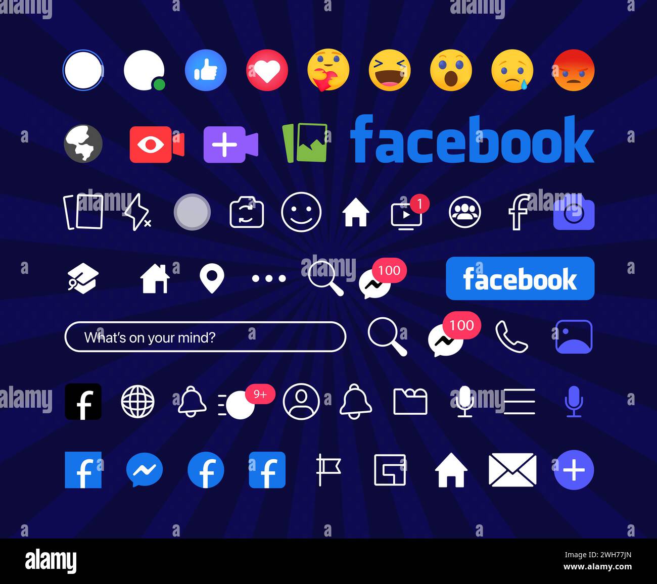 Facebook button icon. Set screen social media and social network ...