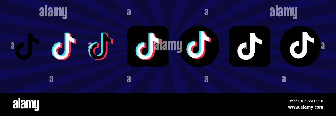 Collection of black Tik Tok icons. Social media logo. Line art and flat ...
