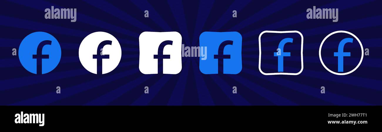 Collection of Facebook icons. Social media logo. Line art and flat ...