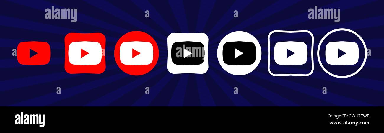 Collection of different YouTube icons. Social media logo. Line art and ...
