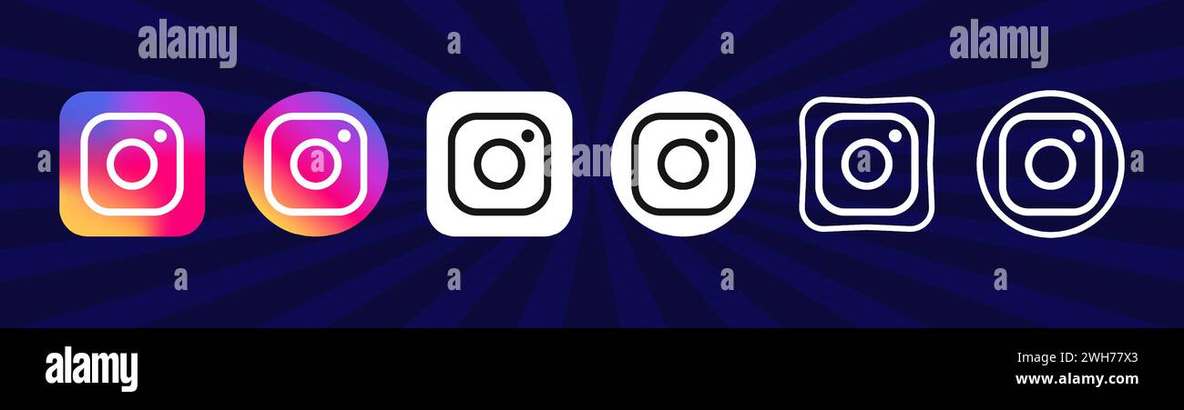 Collection of black instagram icons. Social media logo. Line art and ...