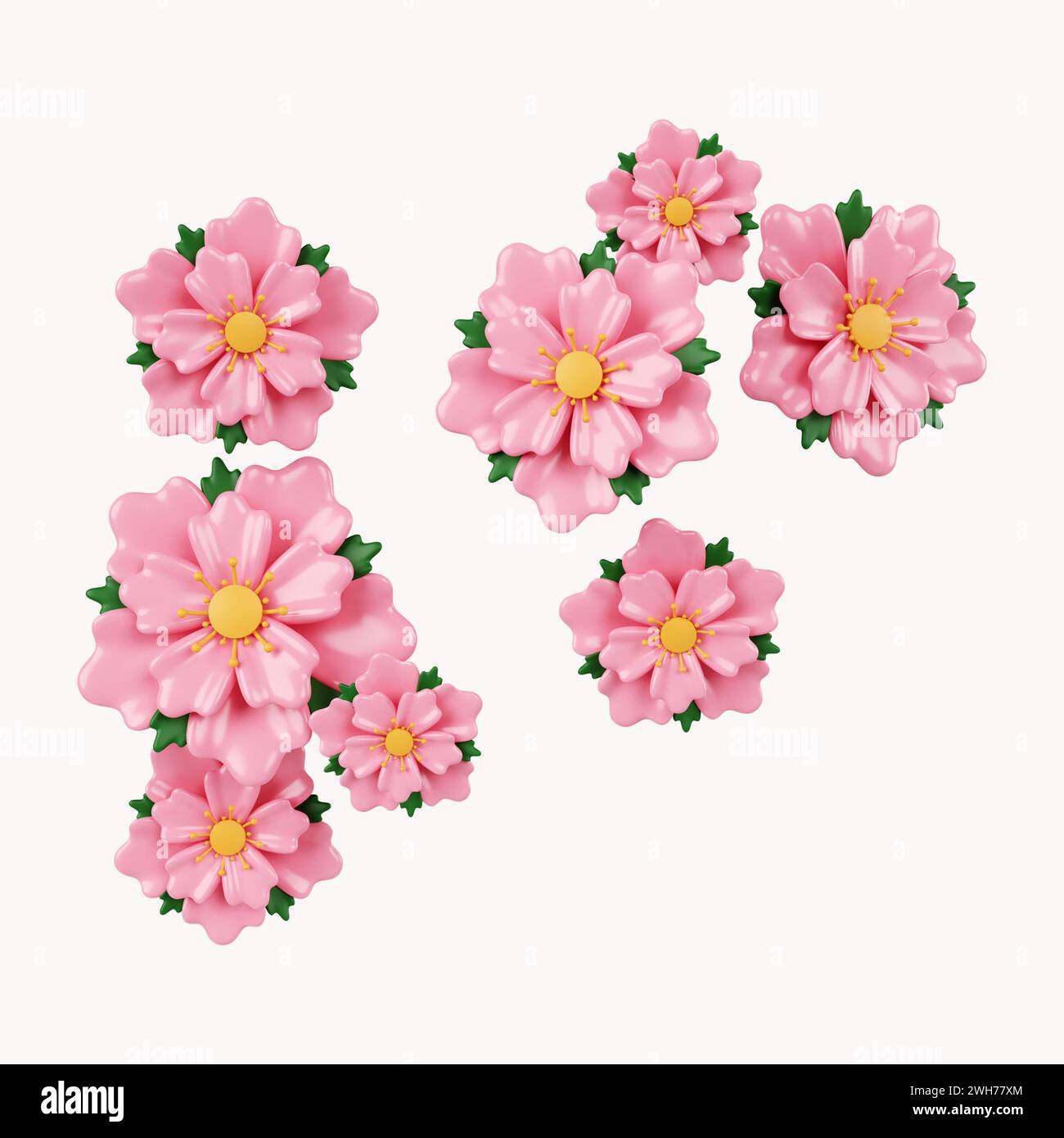 3d Sakura flowers .icon isolated on white background. 3d rendering ...