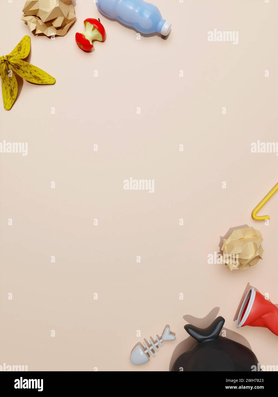 3d Recyclable waste on beige background. waste management recycling ...