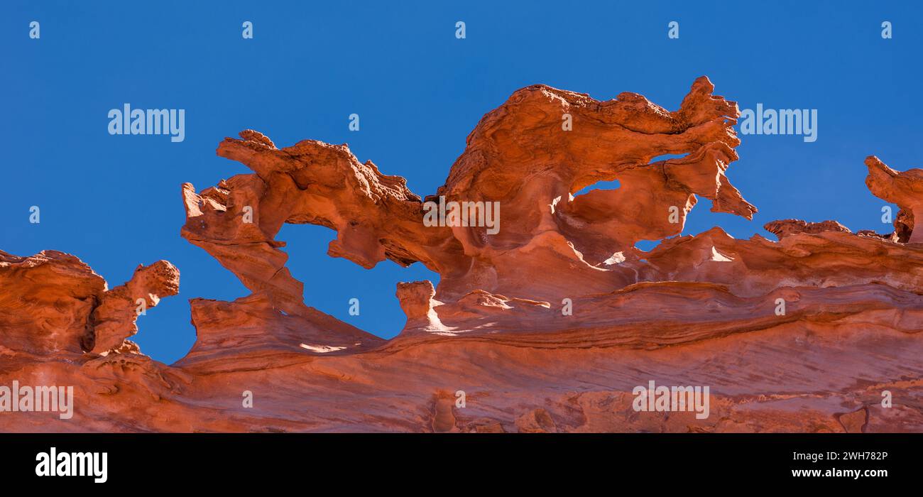 Fragile eroded Aztec sandstone formations in Little Finland, Gold Butte ...
