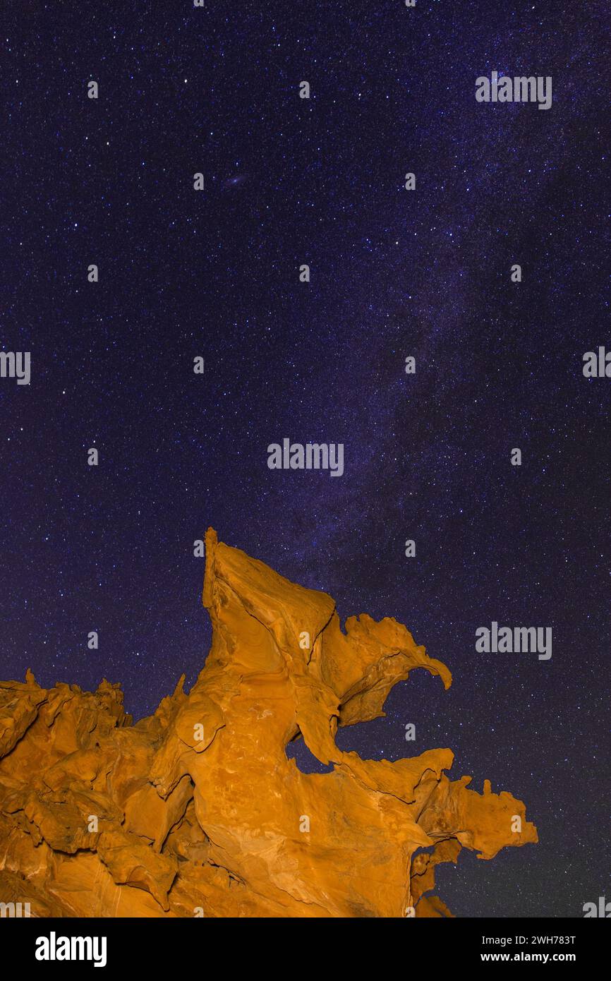 The Milky Way over a bird-shaped sandstone formation in Little Finland ...