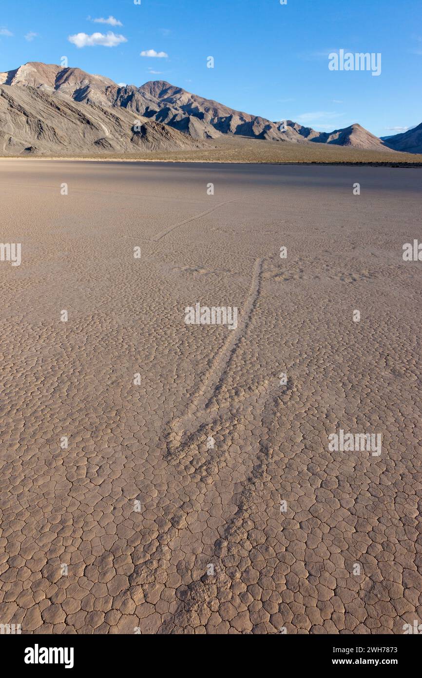 Zig-zag tracks of sailing stones on the Racetrack Playa in Death Valley ...