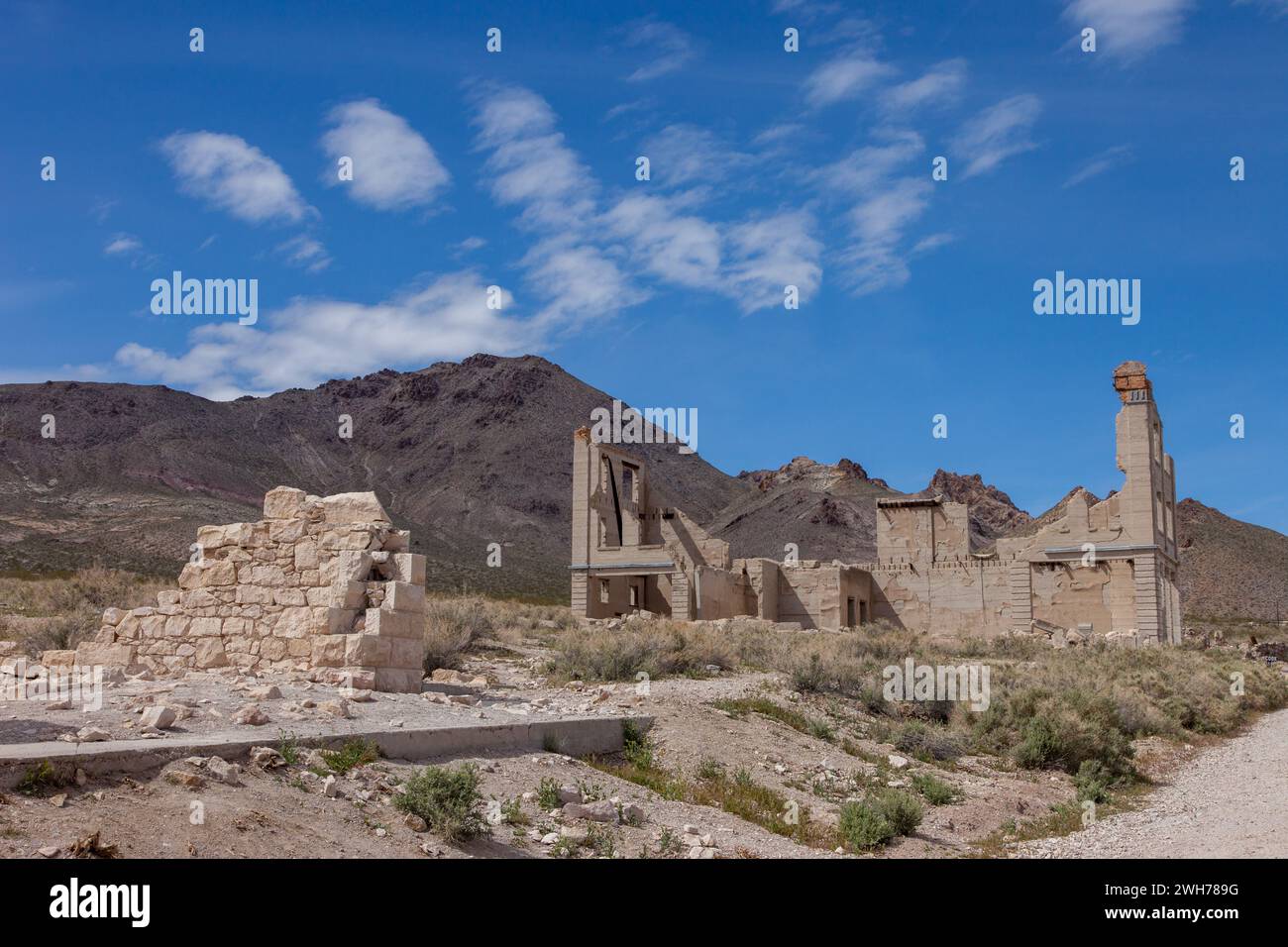 Ruins of the Cook Bank building in the ghost town of Rhyolite, Nevada ...