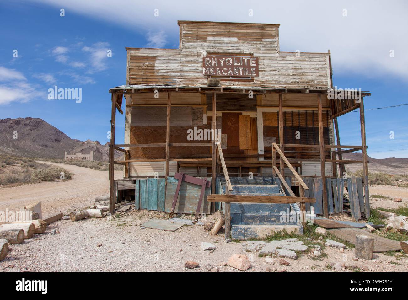 The derelict Rhyolite Mercantile building in the ghost town of Rhyolite ...