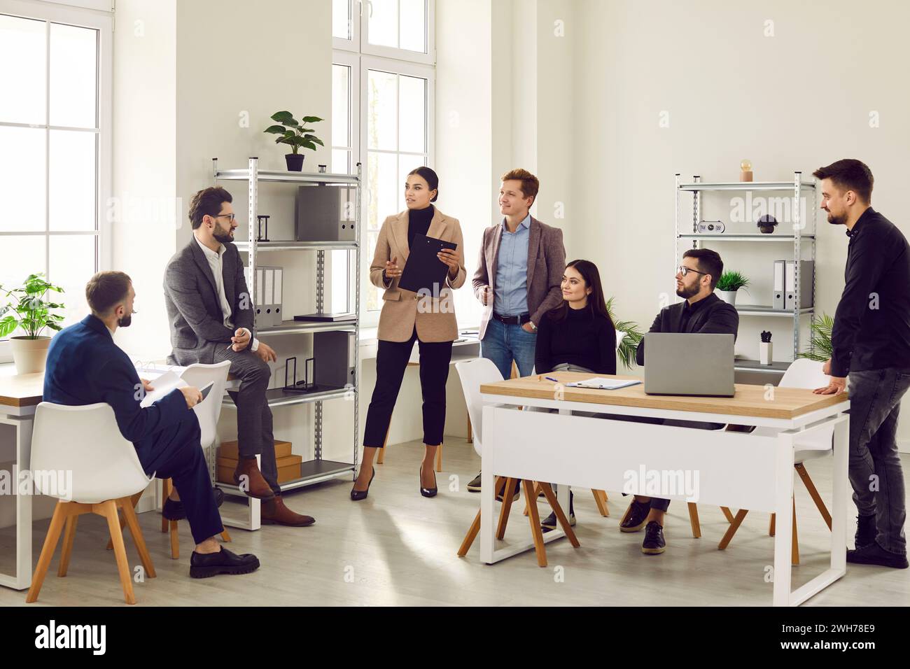 Business colleagues having discussion during meeting in office Stock ...