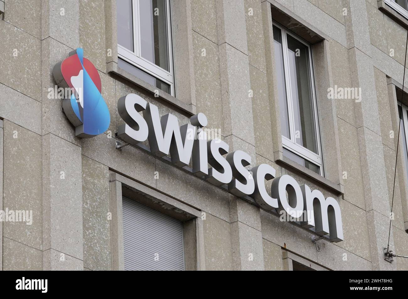 Anton Geisser 08.02.2024 Schweiz . Bild : Swisscom Logo Schriftzug ...