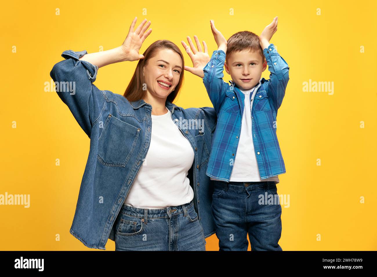 Playful happy family. Mother spending good timer with her little son ...