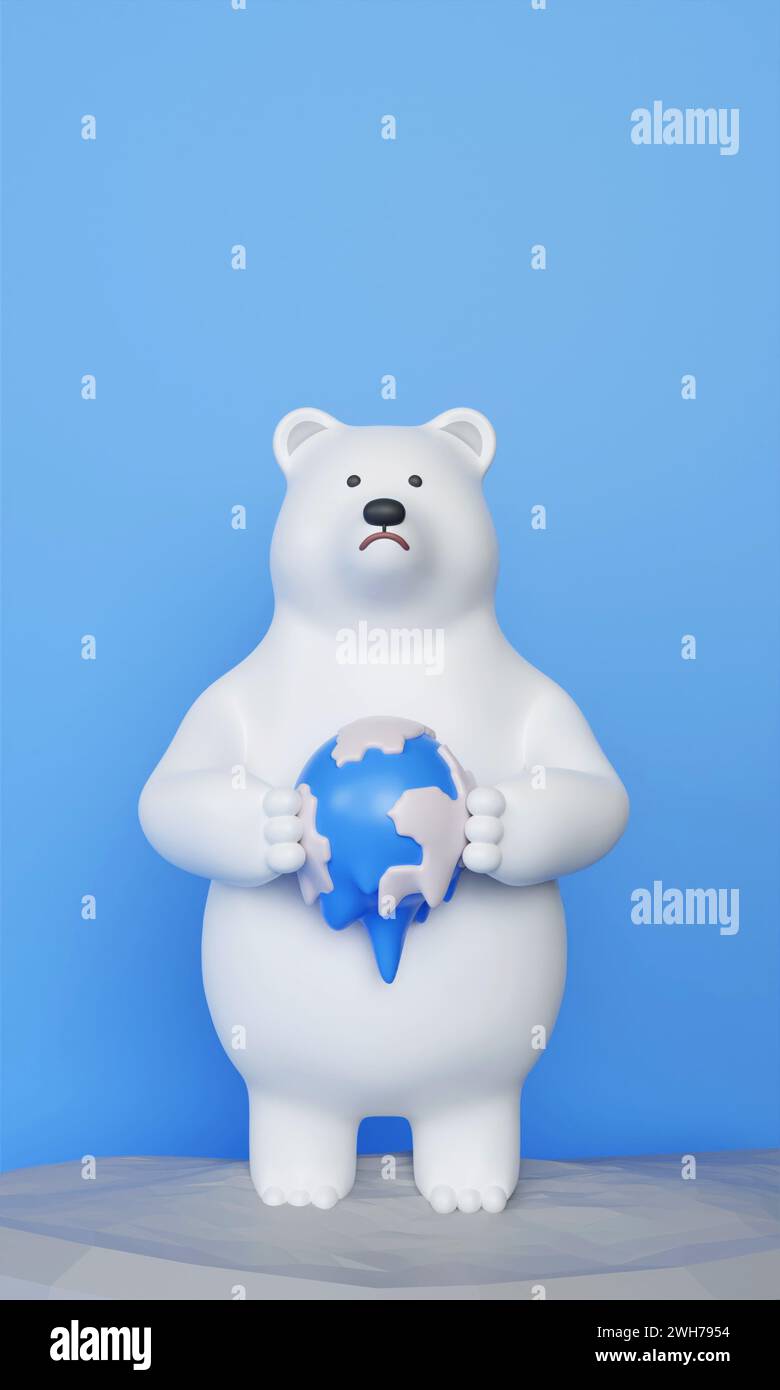 3d Baer hold melt planet. Global warming problem concept. melting polar ...