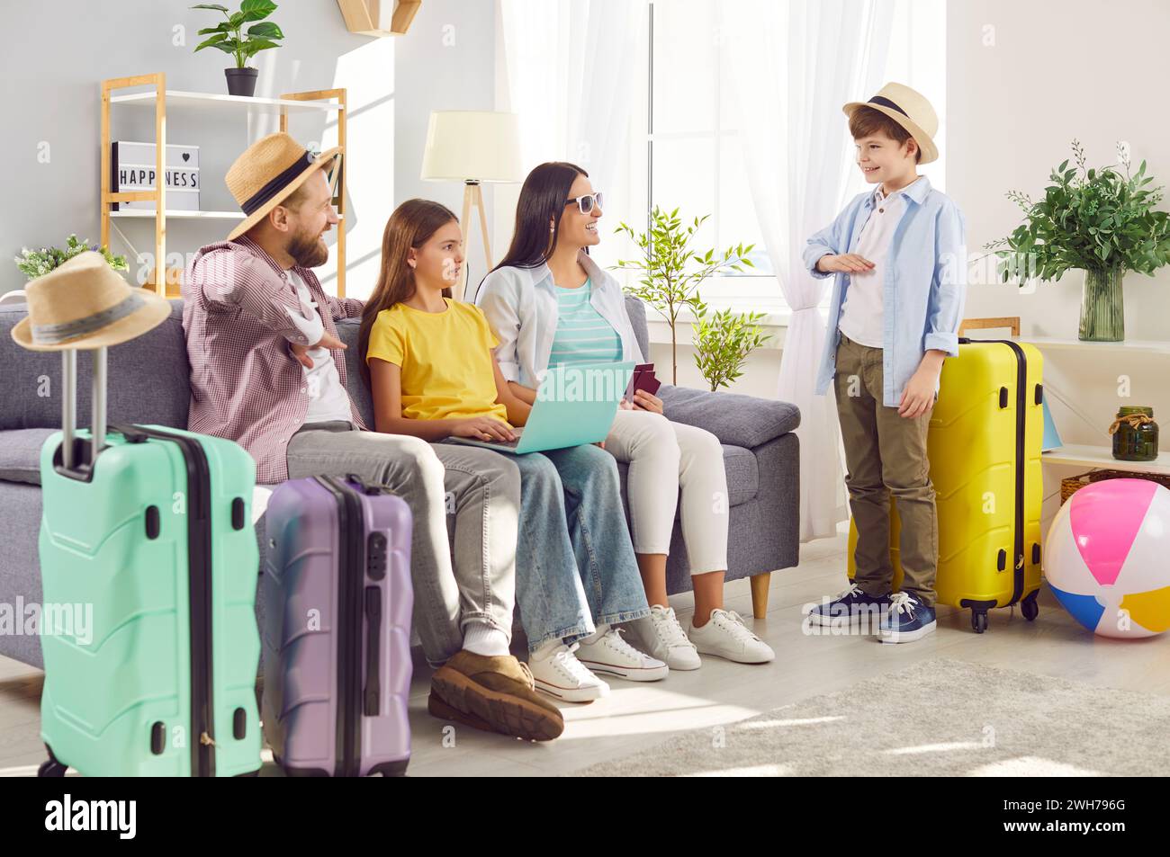 Family with Children Ready for Summer Vacation Adventure Stock Photo ...
