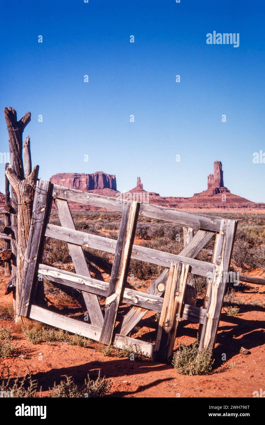 An old corral gate in the Monument Valley Navajo Tribal Park in Arizona ...