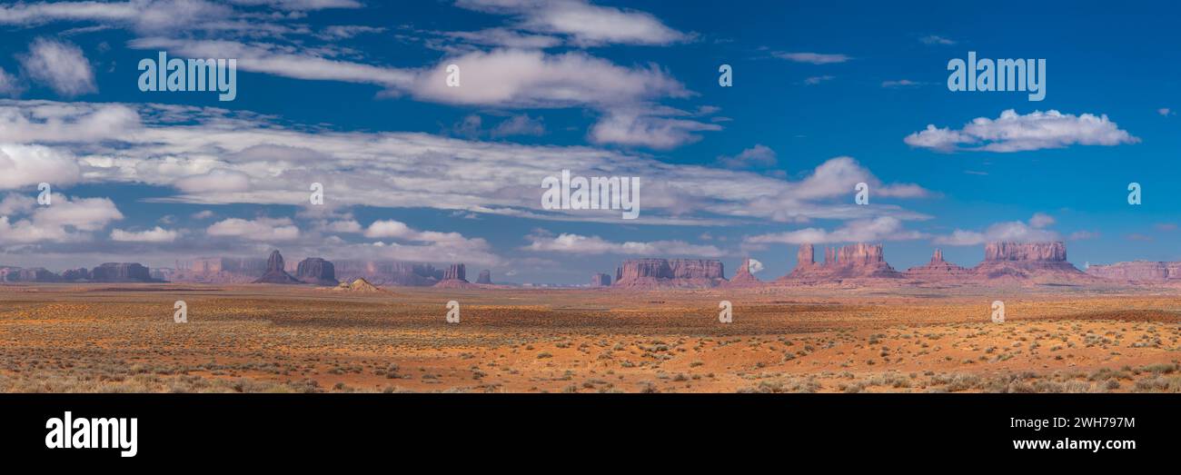 Panoramic view of Monument Valley from the northeast. L-R: Three ...